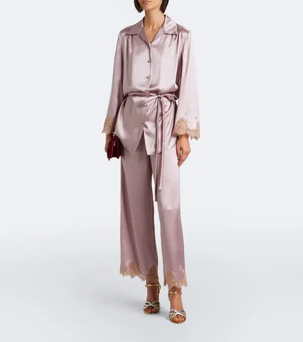 Valentino Garavani Lace-trimmed Silk Crêpe Satin Wide-leg Pants