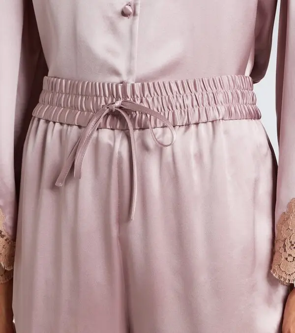 Valentino Garavani Lace-trimmed Silk Crêpe Satin Wide-leg Pants