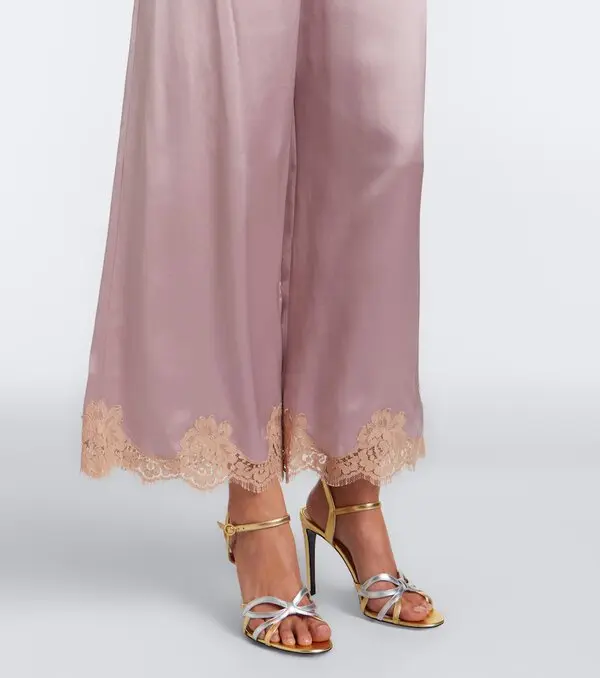 Valentino Garavani Lace-trimmed Silk Crêpe Satin Wide-leg Pants