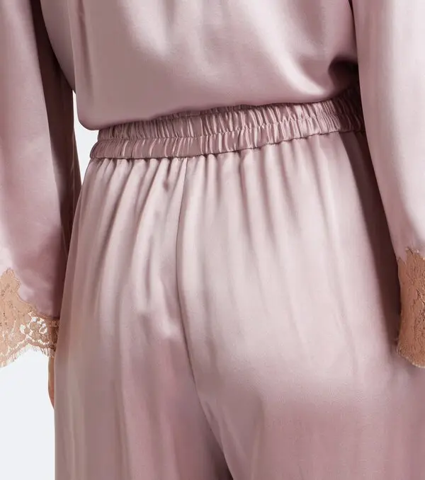Valentino Garavani Lace-trimmed Silk Crêpe Satin Wide-leg Pants