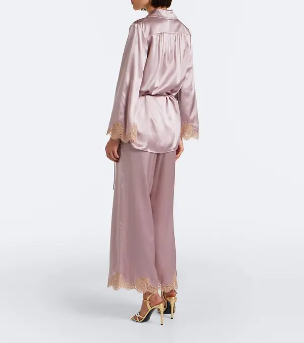 Valentino Garavani Lace-trimmed Silk Crêpe Satin Wide-leg Pants