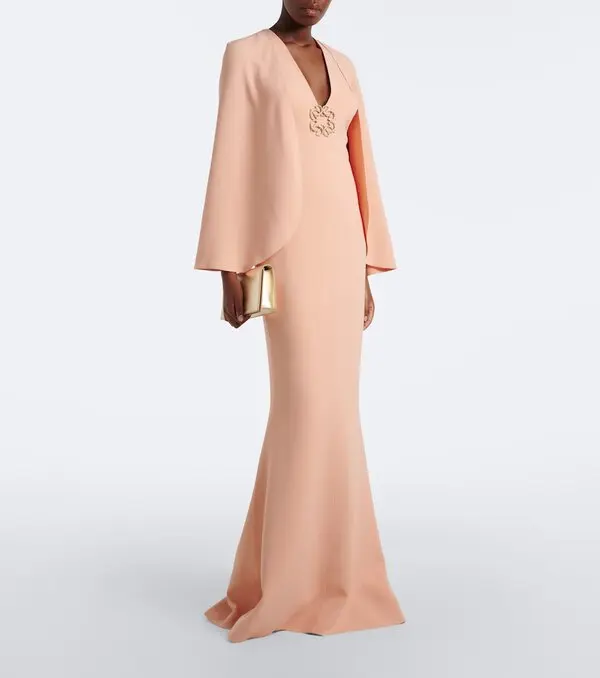Elie Saab Embellished Caped Cady Gown