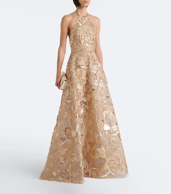 Elie Saab Sequined Halteneck Tulle Gown