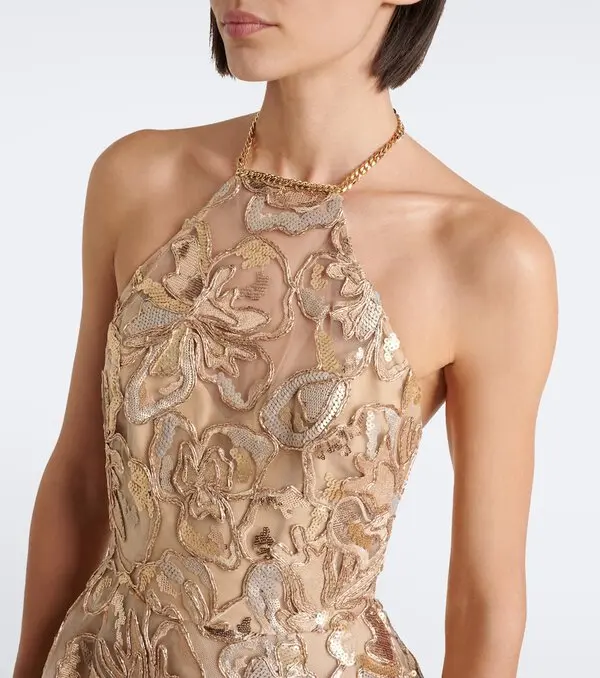 Elie Saab Sequined Halteneck Tulle Gown