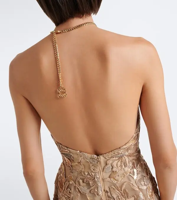 Elie Saab Sequined Halteneck Tulle Gown