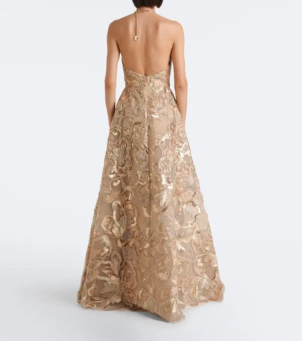 Elie Saab Sequined Halteneck Tulle Gown