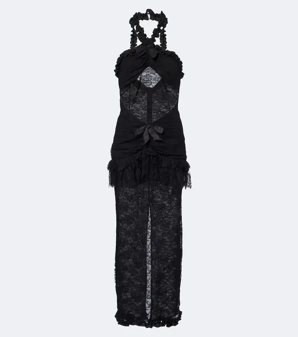 Alessandra Rich Lace Ruffled Cocktail Dress - Black