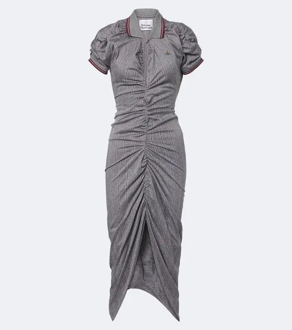 VIVIENNE WESTWOOD Pulling Striped Ruched Cotton Midi Dress - Grey