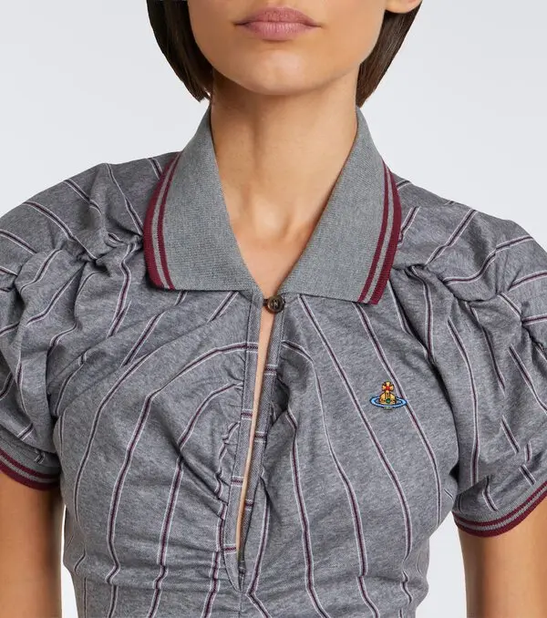 VIVIENNE WESTWOOD Pulling Striped Ruched Cotton Midi Dress - Grey