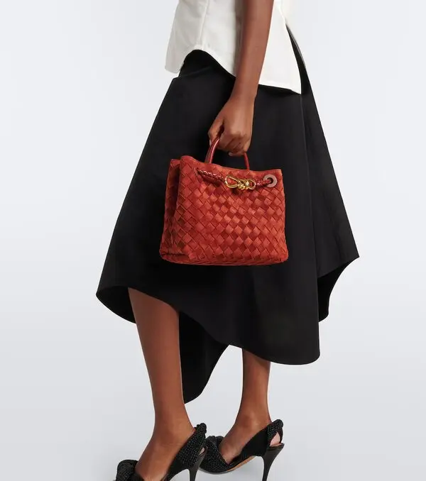 Bottega Veneta Andiamo Intrecciato Small Suede Tote Bag - Orange