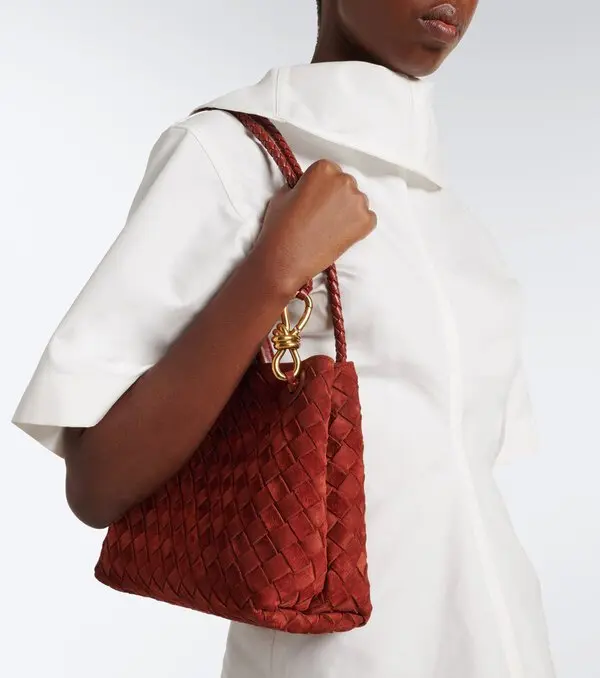 Bottega Veneta Andiamo Intrecciato Small Suede Tote Bag - Orange