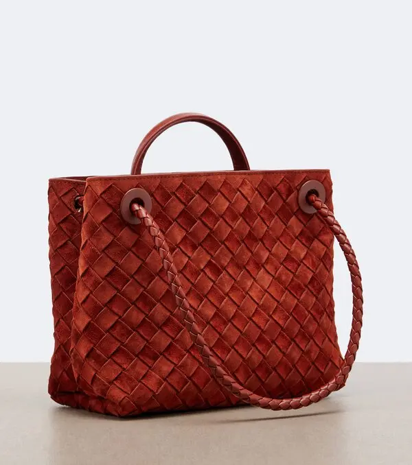 Bottega Veneta Andiamo Intrecciato Small Suede Tote Bag - Orange