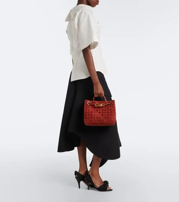 Bottega Veneta Andiamo Intrecciato Small Suede Tote Bag - Orange