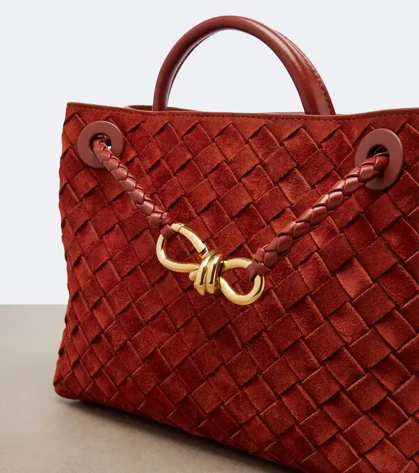 Bottega Veneta Andiamo Intrecciato Small Suede Tote Bag - Orange