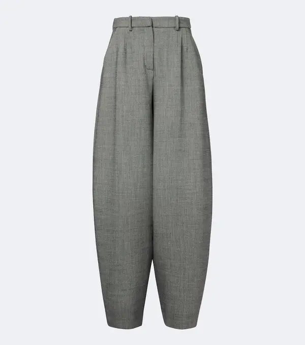 Magda Butrym Herringbone Wool-blend Barrel-leg Pants - Grey