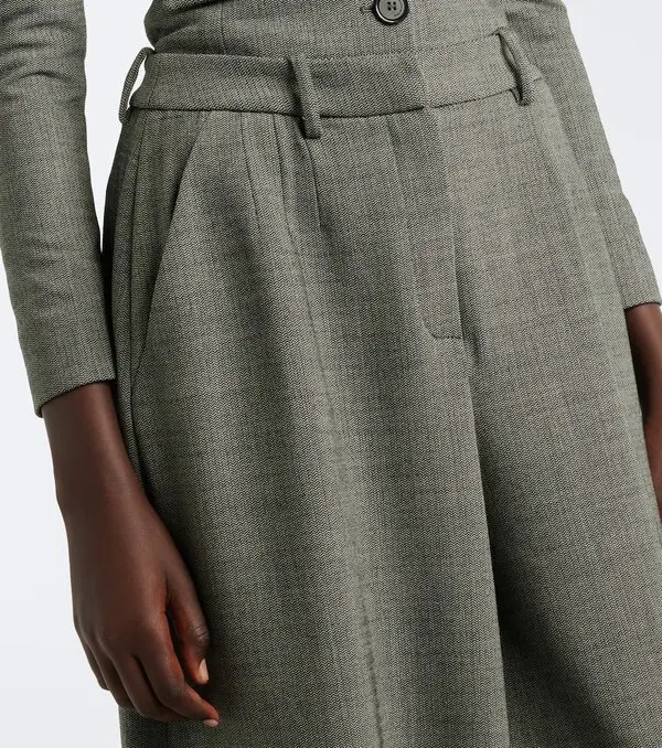 Magda Butrym Heather Herringbone Wool-blend Barrel-leg Pants