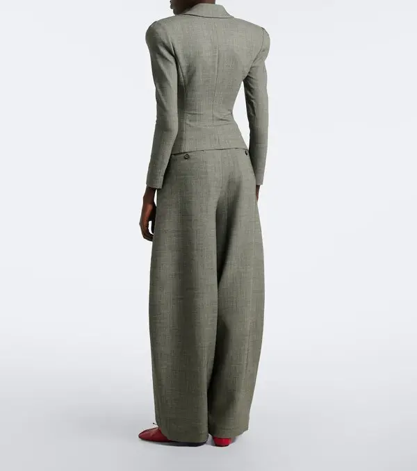 Magda Butrym Heather Herringbone Wool-blend Barrel-leg Pants