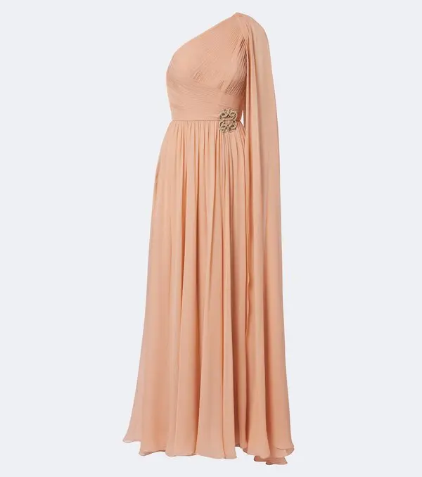 Elie Saab Embellished Plissé One-shoulder Silk Gown - Pink