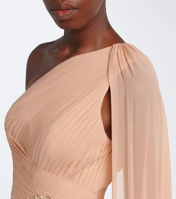 Elie Saab Embellished Plissé One-shoulder Silk Gown