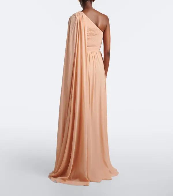 Elie Saab Embellished Plissé One-shoulder Silk Gown