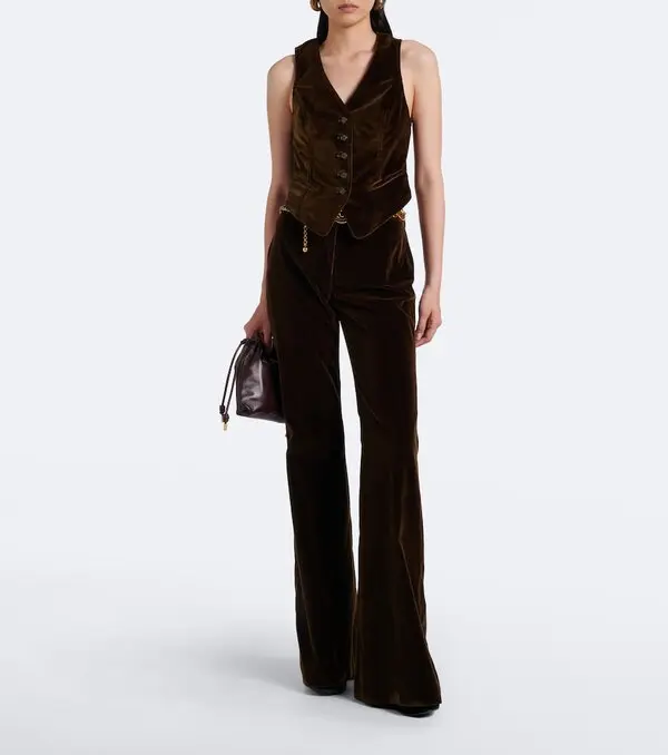 Etro Cotton Velvet Flared Trousers - Brown
