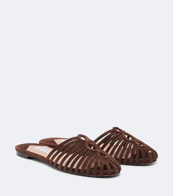 AQUAZZURA Sweet Surrender Suede Mules - Brown