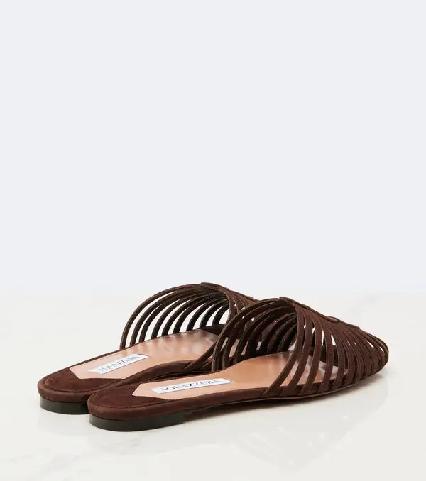 AQUAZZURA Sweet Surrender Suede Mules - Brown