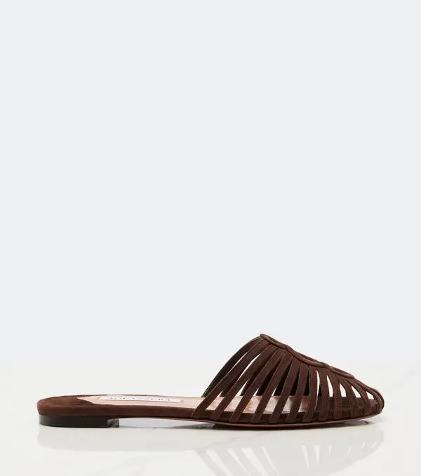 AQUAZZURA Sweet Surrender Suede Mules - Brown