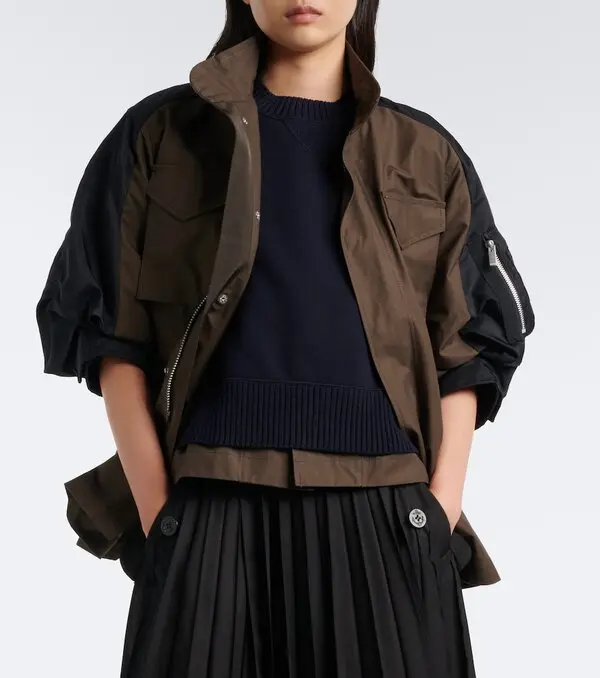 Sacai Cotton Field Jacket In Khaki X Navy