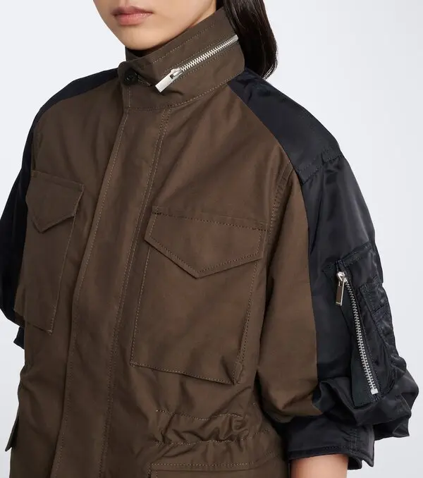 Sacai Cotton Field Jacket In Khaki X Navy
