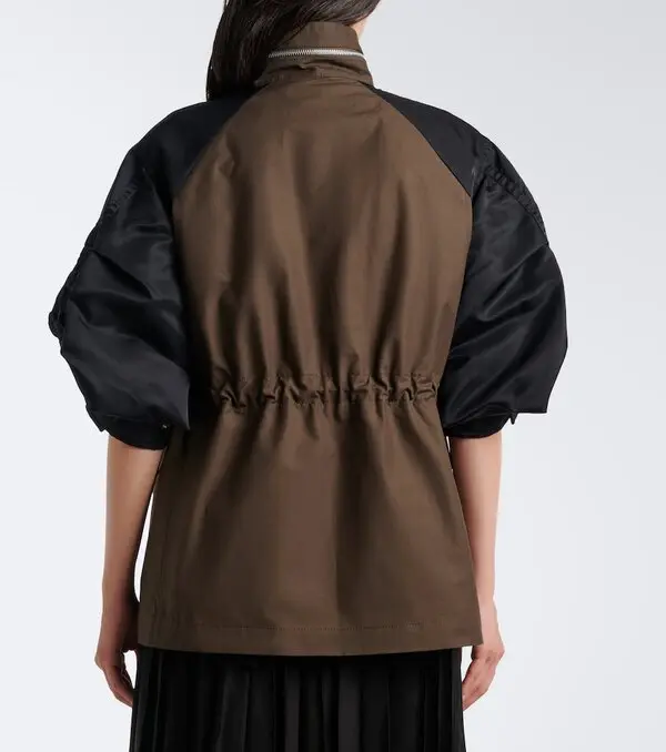 Sacai Cotton Field Jacket In Khaki X Navy