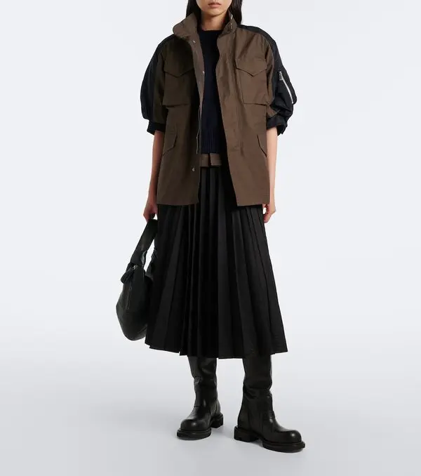 Sacai Cotton Field Jacket In Khaki X Navy
