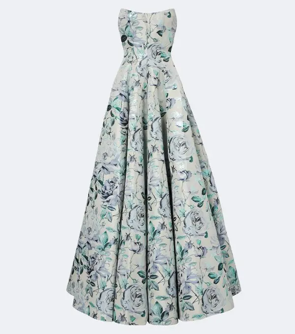 MARKARIAN Laila Floral Brocade Bustier Gown - Blue
