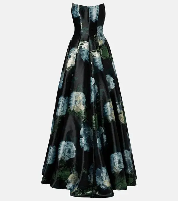 MARKARIAN Laila Floral Brocade Bustier Gown - Green
