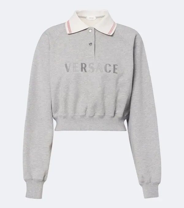 Versace Cropped Cotton Jersey Polo Shirt - Grey