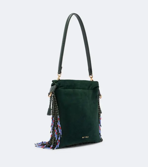 Etro Kalispera Small Beaded Suede Shoulder Bag - Green