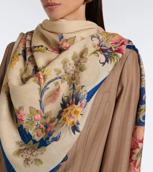 Etro Floral Modal And Cashmere Scarf - White