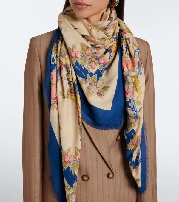 Etro Floral Modal And Cashmere Scarf - White