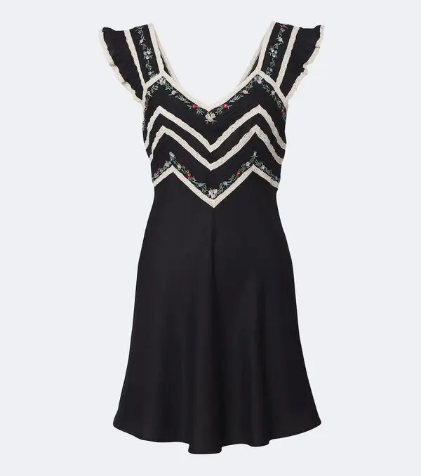 Rixo Diaz Embroidered Lace-trimmed Minidress