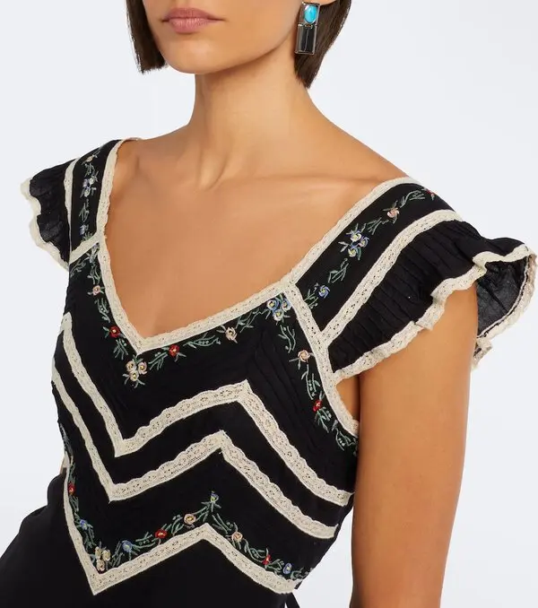 Rixo Diaz Embroidered Lace-trimmed Mini Dress - Black