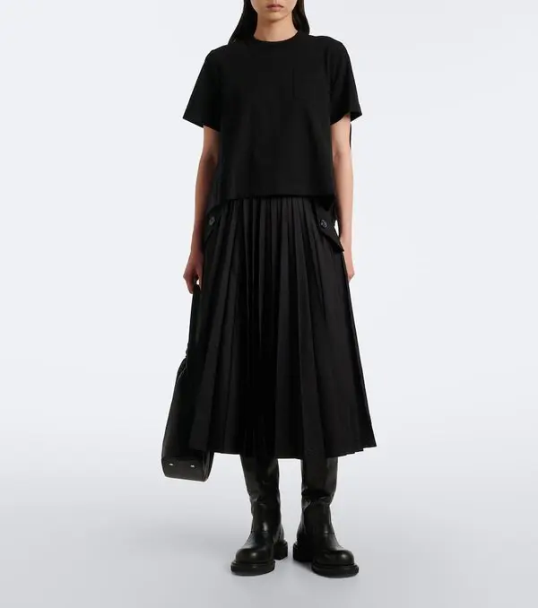 Sacai Cotton Jersey And Denim T-shirt