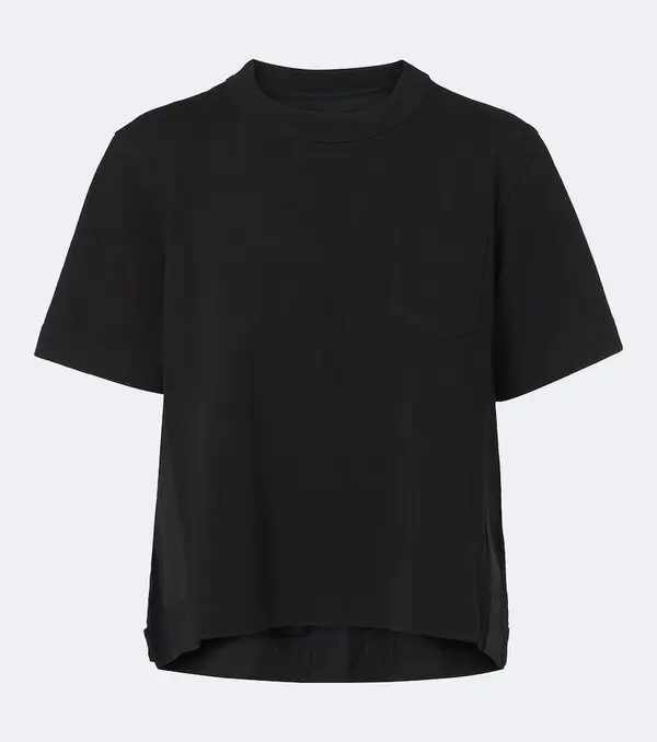 Sacai Cotton Jersey And Denim T-shirt - Black