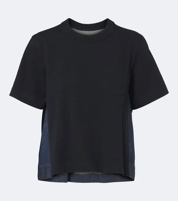 Sacai Cotton Jersey And Denim T-shirt - Blue