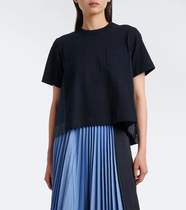 Sacai Cotton Jersey And Denim T-shirt - Blue
