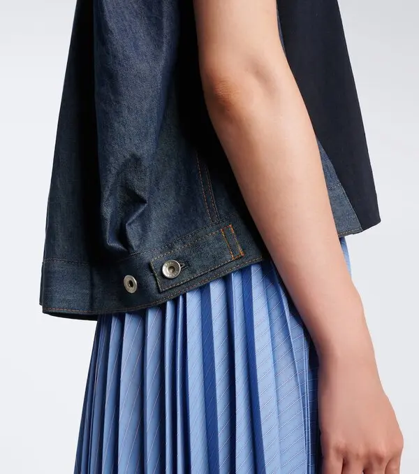 Sacai Cotton Jersey And Denim T-shirt - Blue