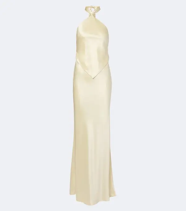 Retrofete Ester Halterneck Satin Gown - Yellow
