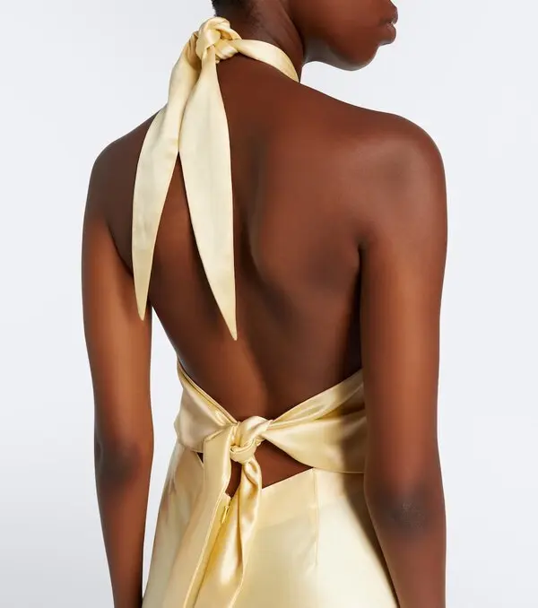 Retrofete Ester Halterneck Satin Gown - Yellow