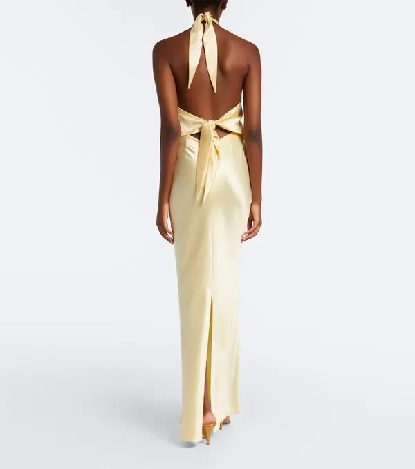 Retrofete Ester Halterneck Satin Gown - Yellow