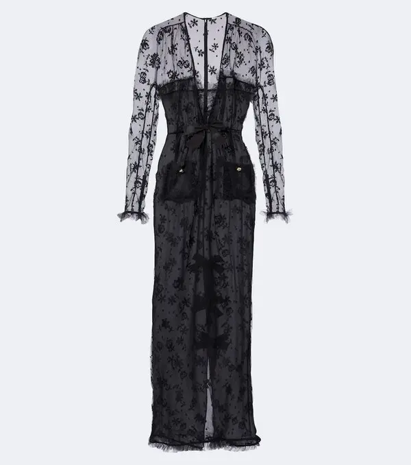 Alessandra Rich Lace Bow Detail Maxi Dress - Black