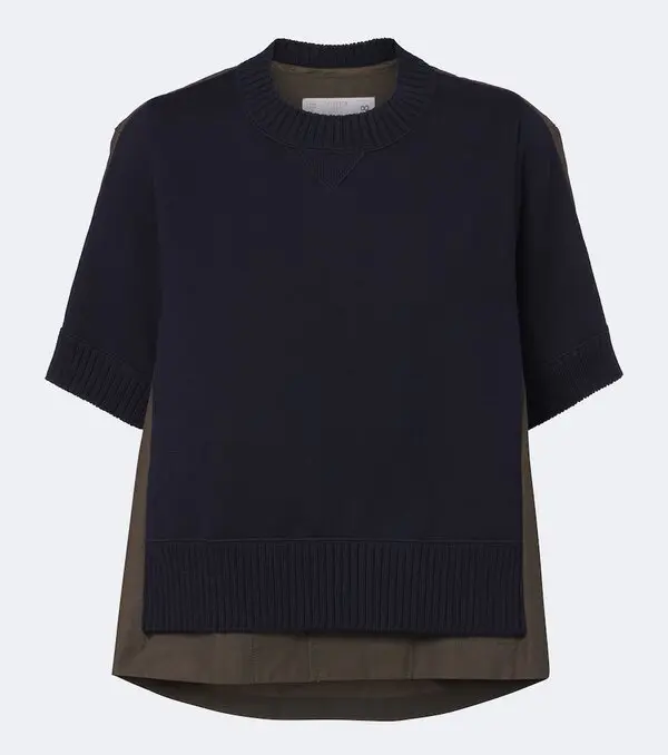 Sacai Knitted Cotton And Cashmere-blend Top